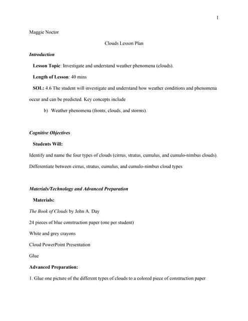 Detailed lesson plan in Science III Basic Types of Clouds | DOCX