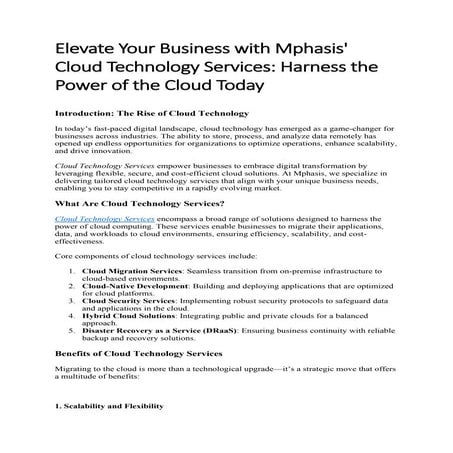 Elevate Your Business with Mphasis' Cloud Technology Services: Harness ...