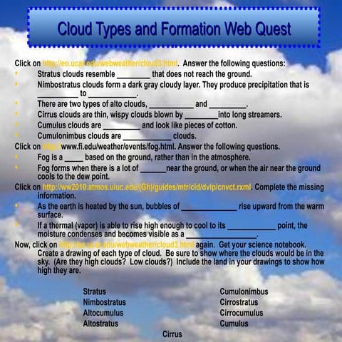Cloud Types and Formation Web Quest | PPT