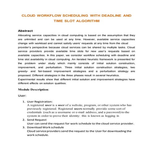 Cloud Workflow Scheduling With Deadlines And Time Slot Availability Pdf