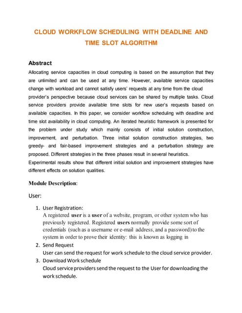 Cloud Workflow Scheduling With Deadlines And Time Slot Availability Pdf