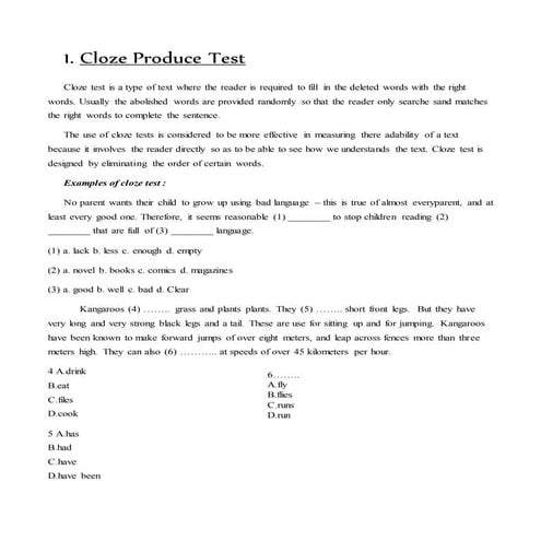 Cloze produce test | PDF