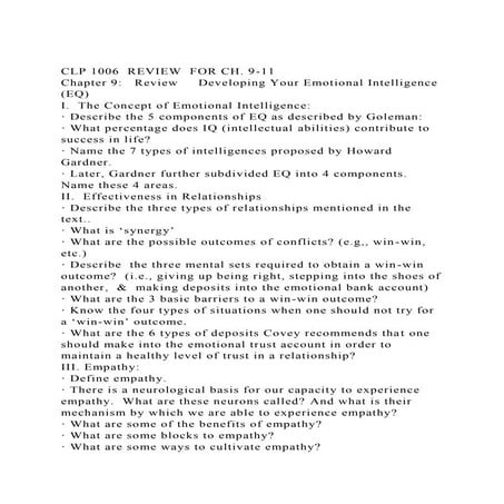 CLP 1006 REVIEW FOR CH. 9-11 Chapter 9 Review Developin.docx | Brain ...