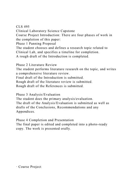 Cls 495 Clinical Laboratory Science Capstonecourse Project Intdocx