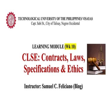 CLSE PPT CONTRACTS, LAWS, SPECIFICATIOMS & ETHICS | PPTX