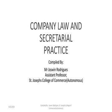 Company Law and Secretarial Practice (CLSP)- Companies Act 2013 | PPTX