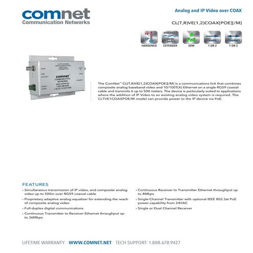 ComNet CLTVE1COAXM Data Sheet | PDF