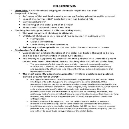 Clubbing summary | PDF | Digestive Disorders | Diseases and Conditions