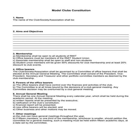 Clubs model constitution | PDF | College Education | Education