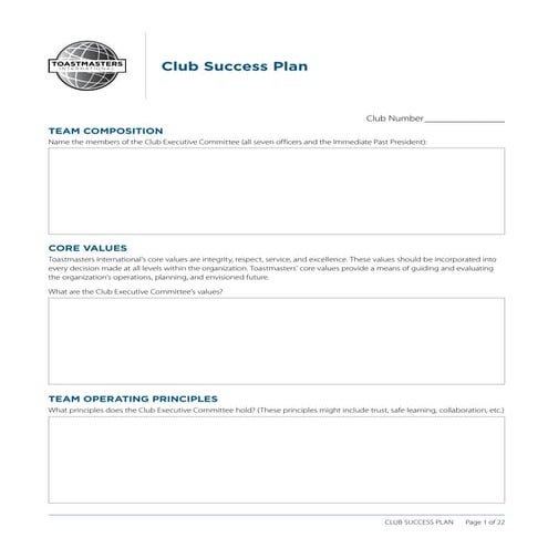 Club Success Plan Template for any toast | PDF