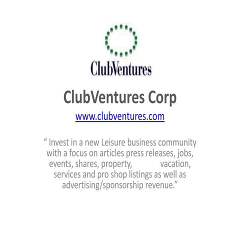 ClubVentures Presentation 2009 | PPT