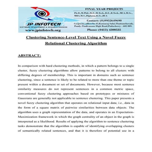 Clustering Sentence Level Text Using A Novel Fuzzy Relational Clustering Algorithm Pdf