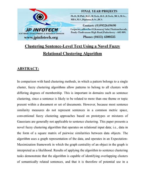 Clustering Sentence Level Text Using A Novel Fuzzy Relational Clustering Algorithm Pdf