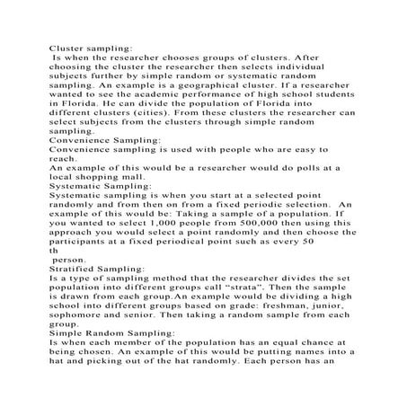Cluster sampling Is when the researcher chooses groups of cluster.docx ...
