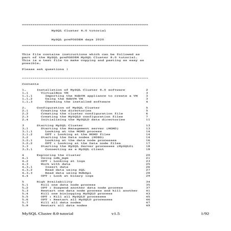 Mysql Cluster 80 Tutorial Text Pdf 