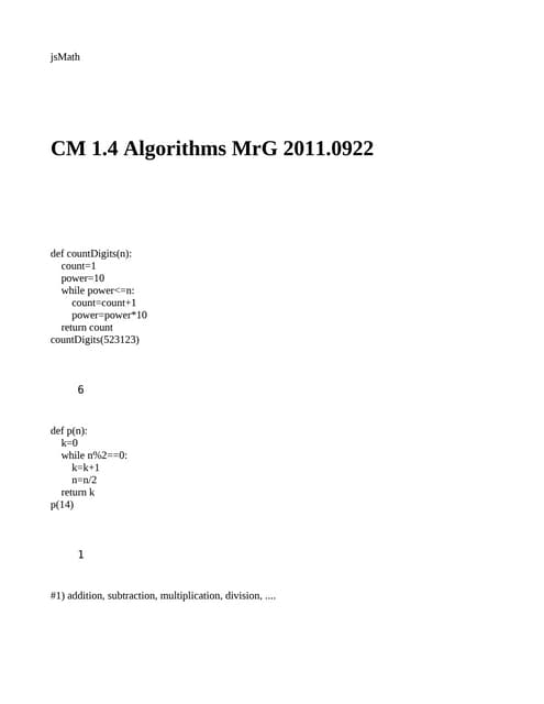 CM1.4 Algorithms, python and SAGE | PDF CM1.4 Algorithms, python and SAGE | PDF