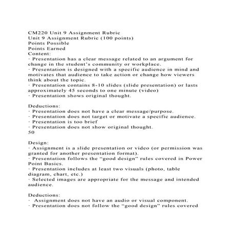 CM220 Unit 9 Assignment Rubric Unit 9 Assignment Rubric (100 poi.docx