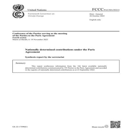 UNFCCC Nationally determined contributions under the Paris Agreement ...
