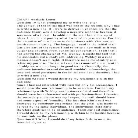 CMAPP Analysis LetterQuestion 1# What prompted me to write the l.docx | Business I.T. | Business