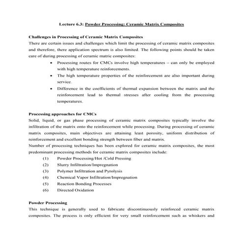 Powder processing of ceramic matrix cimposites | PDF