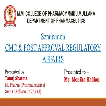 CMC & Post Approval Regulatory affairs ppt | PPTX