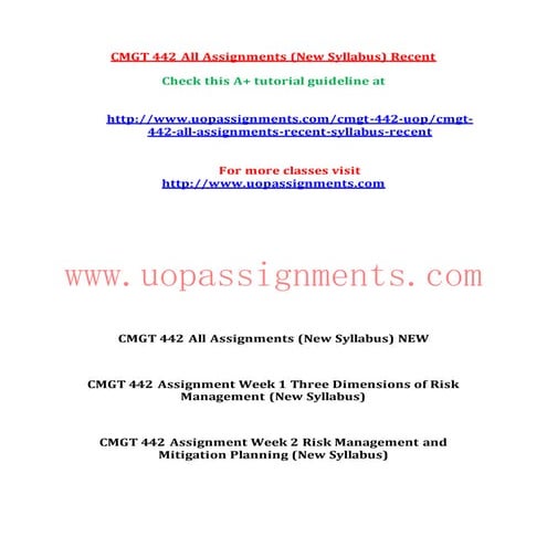 CMGT/442 ENTIRE CLASS UOP TUTORIALS | PDF