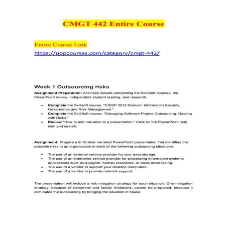 CMGT/442 ENTIRE CLASS UOP TUTORIALS | PDF