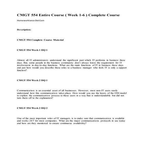 Cmgt 554 entire course ( week 1 6 ) complete course | DOCX