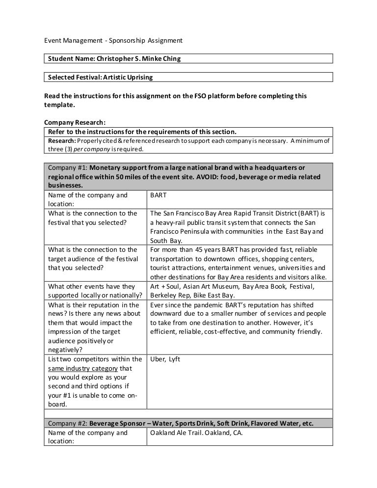 Sponsorship Worksheet