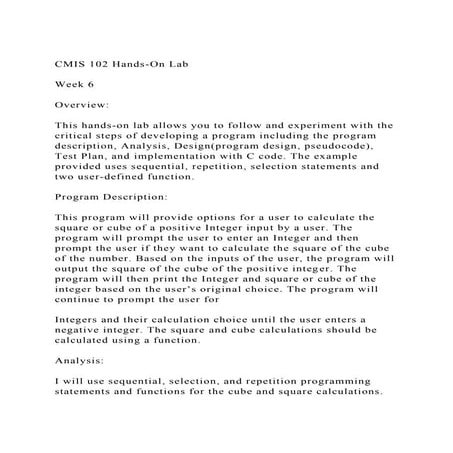 CMIS 102 Hands-On LabWeek 6OverviewThis hands-on lab .docx | Programming Languages | Computing