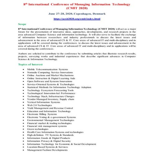 13th International Conference of Managing Information Technology (CMIT ...