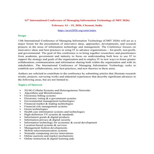 14th International Conference of Managing Information Technology (CMIT ...