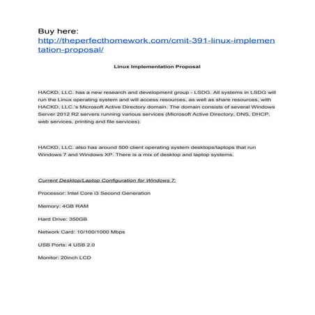 CMIT 391 LINUX IMPLEMENTATION PROPOSAL | PDF