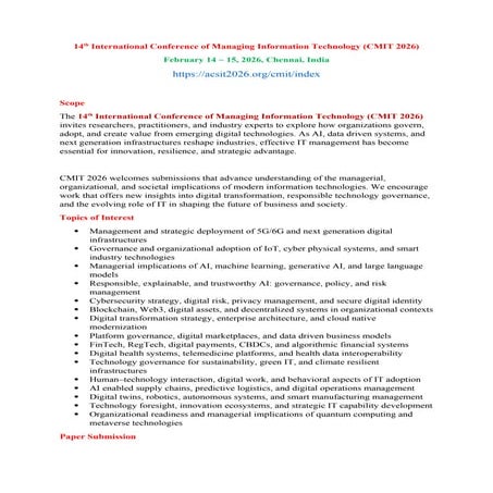 14th International Conference of Managing Information Technology (CMIT ...