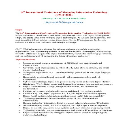 14th International Conference of Managing Information Technology (CMIT ...