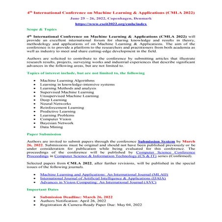 6th International Conference on Machine Learning & Applications (CMLA ...