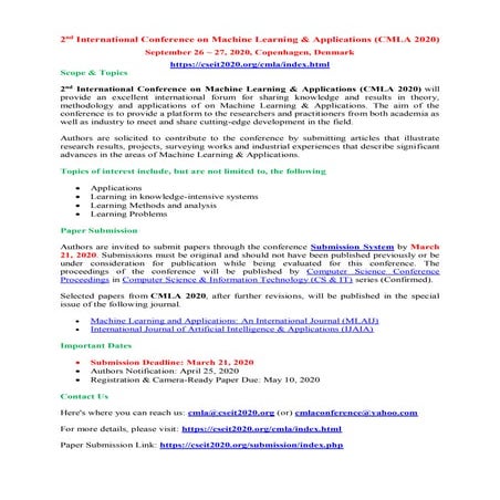 Call for Papers - 2nd International Conference on Machine Learning ...