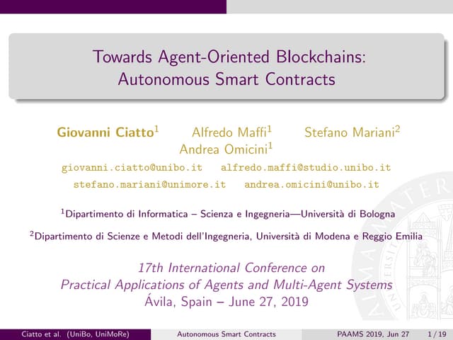 Towards Agent Oriented Blockchains Autonomous Smart Contracts Ppt 5315