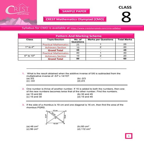 Cmo sample-papers-for-class-8 | PDF