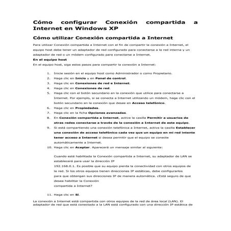 CóMo Configurar ConexióN Compartida A Internet En Windows Xp | DOCX