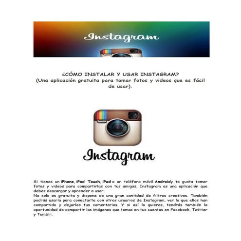 Cómo instalar y usar instagram | PDF
