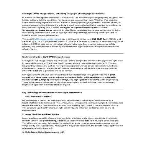 Low-Light CMOS Image Sensors, Enhancing Imaging in Challenging ...