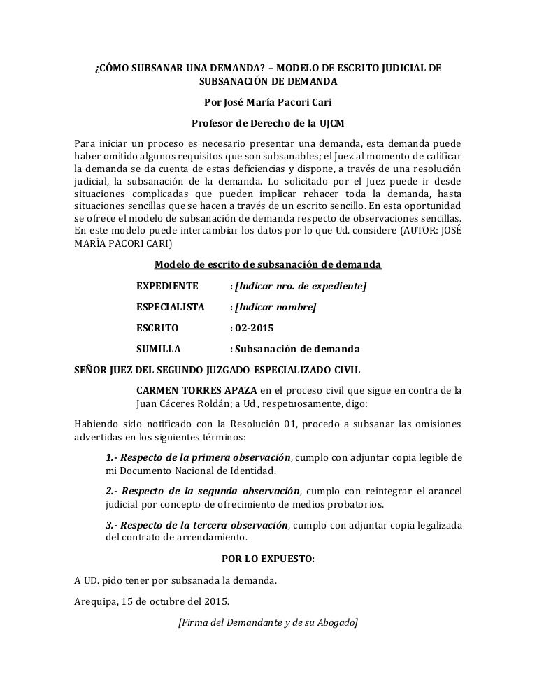 Cómo Subsanar Una Demanda Modelo De Escrito Judicial De Subsanación…