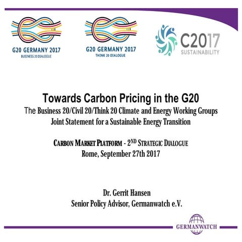 Towards Carbon Pricing in the G20, Gerrit Hansen - Germanwatch | PPT ...