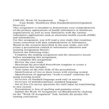 CMP105 Week 10 Assignment Page 3`Case Study Healthcare D.docx