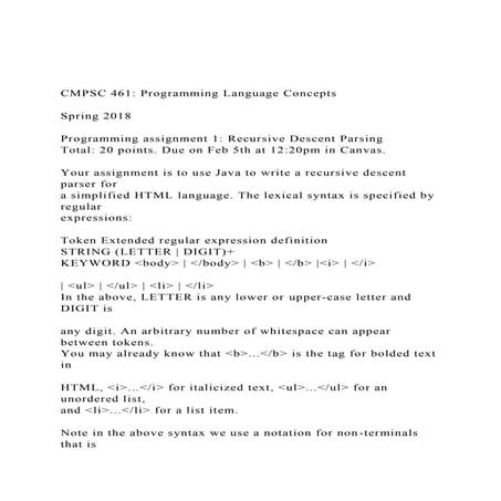 Cmpsc 461 Programming Language Conceptsspring 2018pro Docx