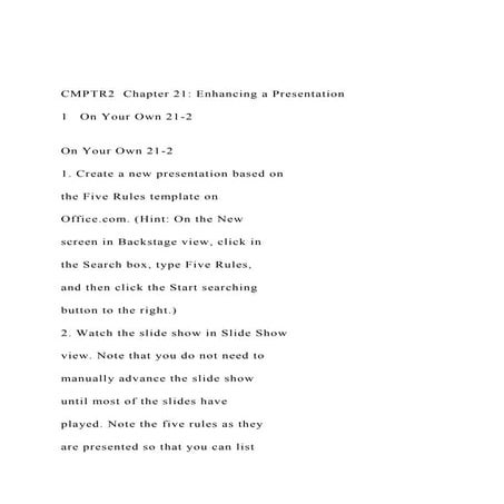 CMPTR2 Chapter 21 Enhancing a Presentation 1 On Your O.docx | Desktop ...
