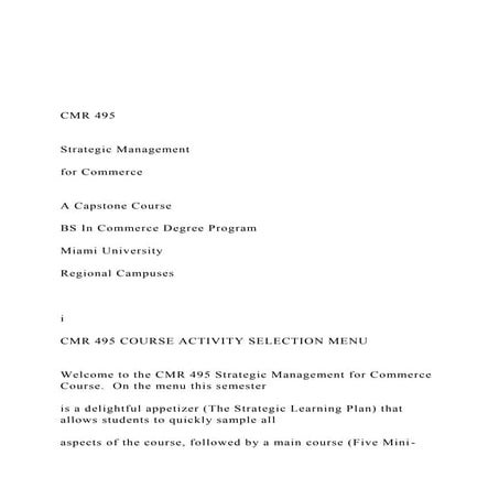 CMR 495 Strategic Management for Commerce .docx