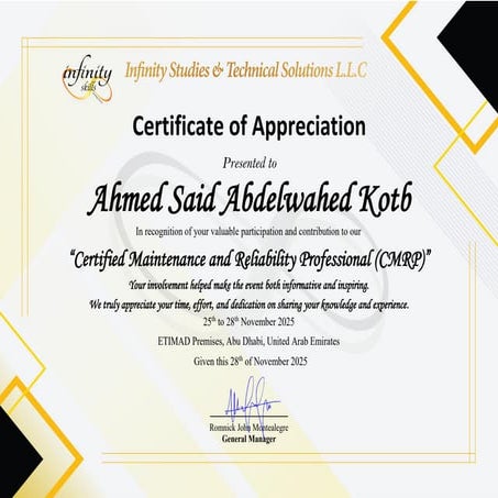 Certificate of Appreciation for Conducting the "Certified Maintenance ...