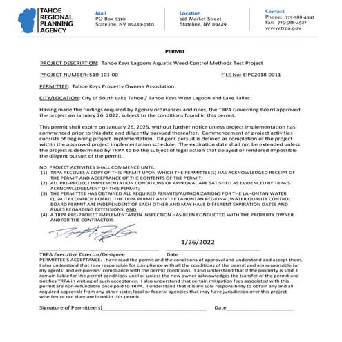 2022 TRPA's CMT Permit | PDF